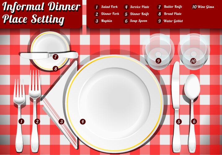 Set of place setting formal dinner Royalty Free Vector Image