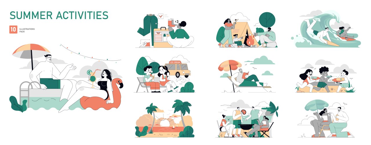 Summer sports activities flat Royalty Free Vector Image