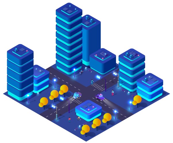 City urban area map isometric night lights Vector Image