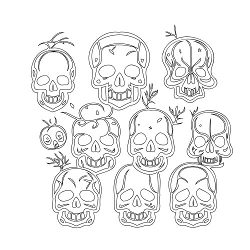 Decorative skulls outline sketch Royalty Free Vector Image