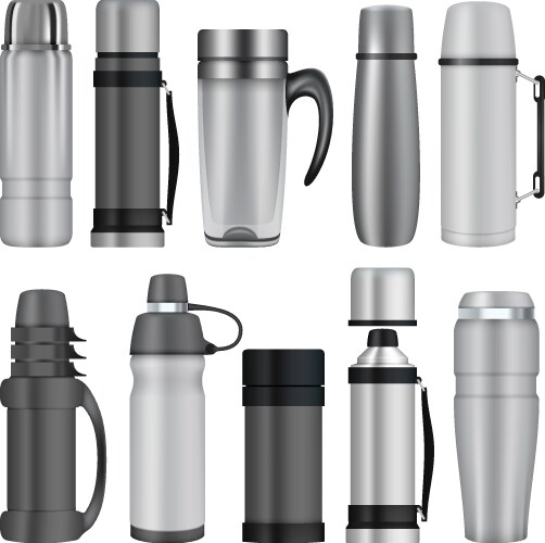 Opening cup thermos different types realistic Vector Image