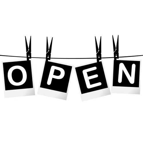 Open sign with cartoon kids Royalty Free Vector Image