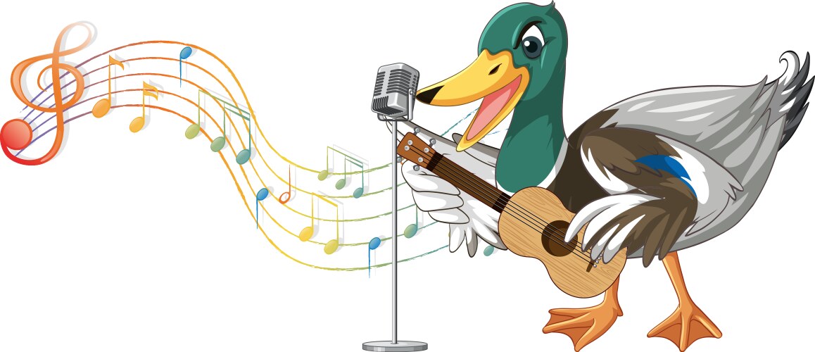 Duck play guitar ukulele with music note Vector Image