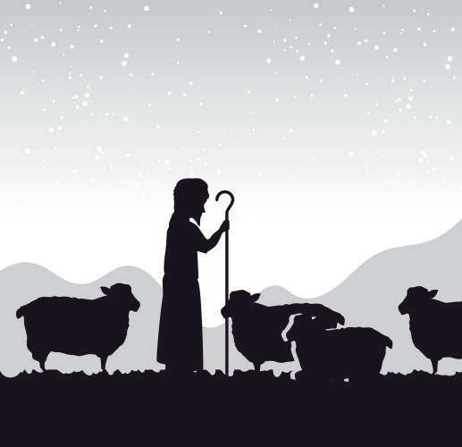 Shepherd Rescuing Lost Sheep - Christian Symbol Vector Image