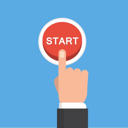 Cartoon finger pushing start button Royalty Free Vector