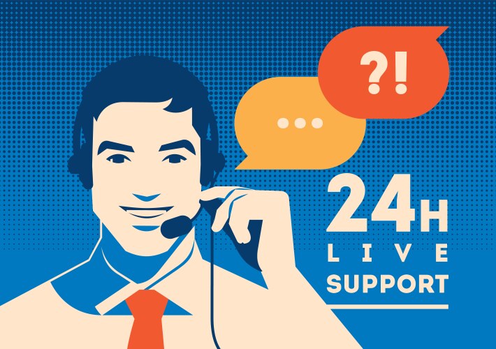 Call center operator with headset poster client Vector Image