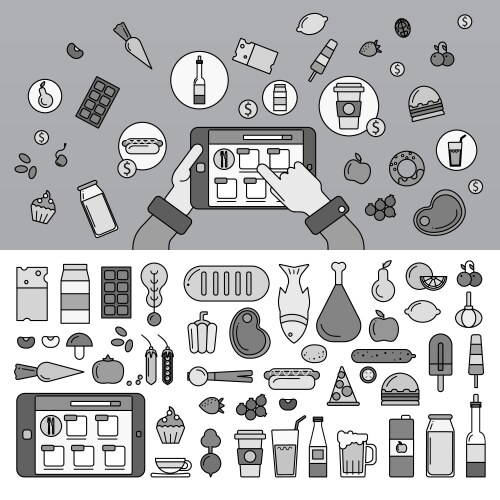 Food pyramid with five levels line monochrome Vector Image