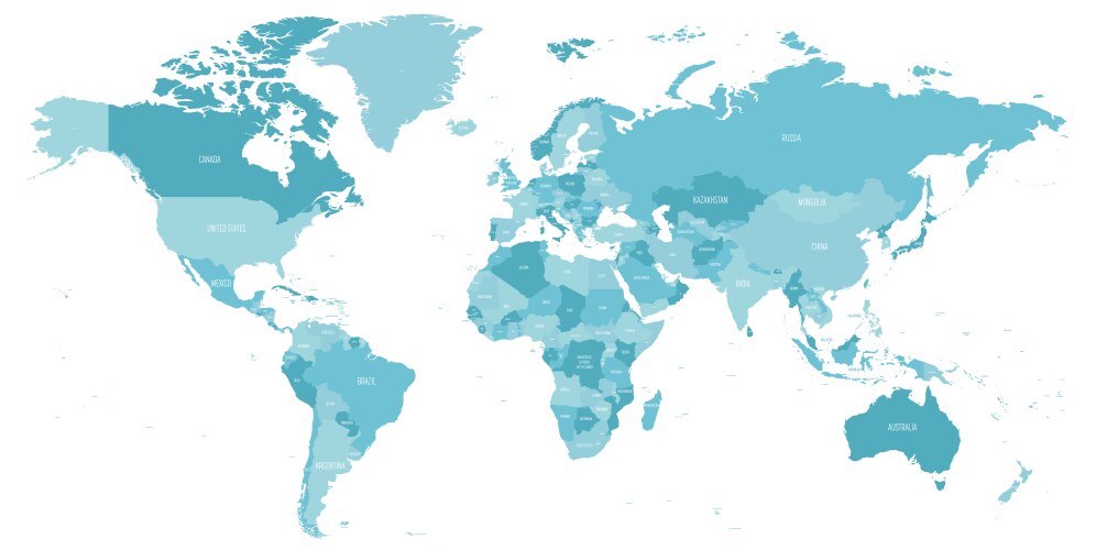 World map in blue color on white background high Vector Image