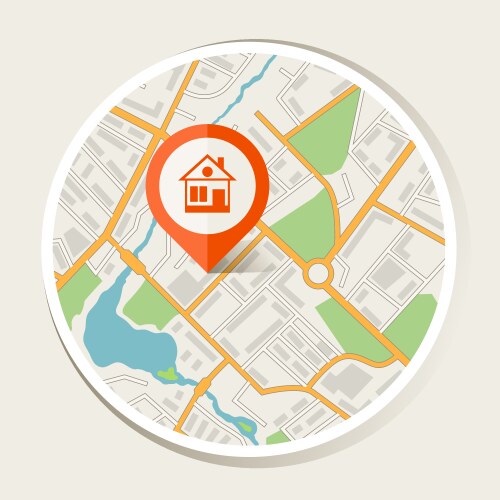 City map with label home pin Royalty Free Vector Image