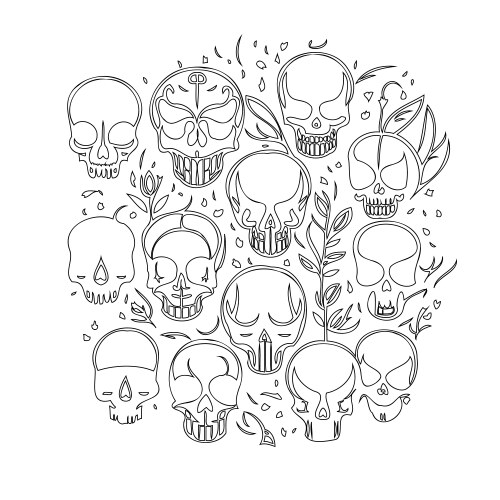 Decorative skulls outline sketch Royalty Free Vector Image