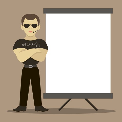 Security guard on duty standing with arms crossed Vector Image