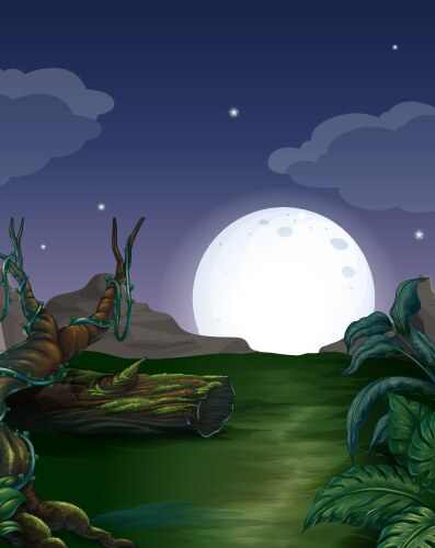 With trees and moon in cartoon Royalty Free Vector Image