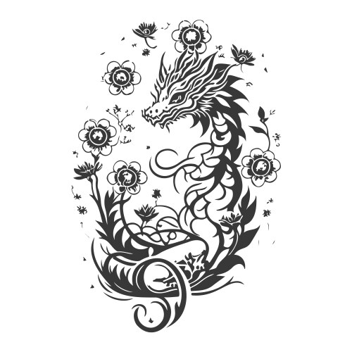 Chinese dragon flower grey Royalty Free Vector Image