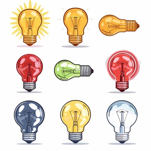 Nine cartoon light bulbs creative idea concept Vector Image