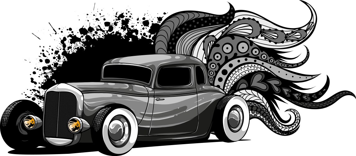 Classic red custom street rod with hotrod flames Vector Image