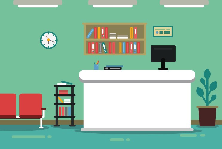 Reception desk cartoon Royalty Free Vector Image