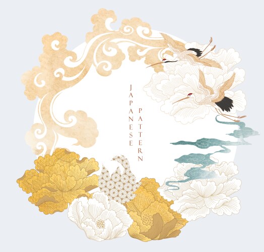 Japanese background with floral gold texture Vector Image