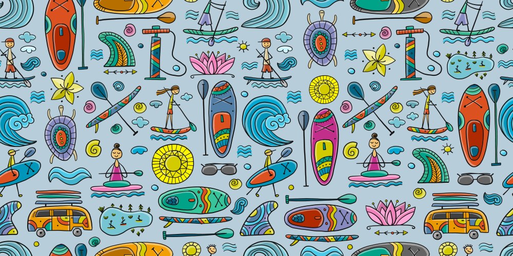Sup boarding seamless pattern stand up paddling Vector Image