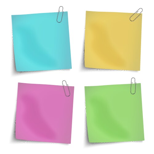 Notes colored sticky papers with pin clips memo Vector Image