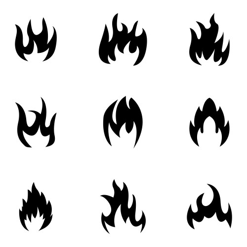 Fire flames set icons Royalty Free Vector Image