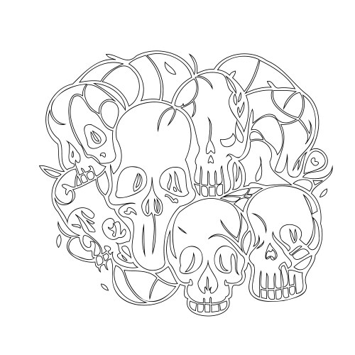 Decorative skulls outline sketch Royalty Free Vector Image