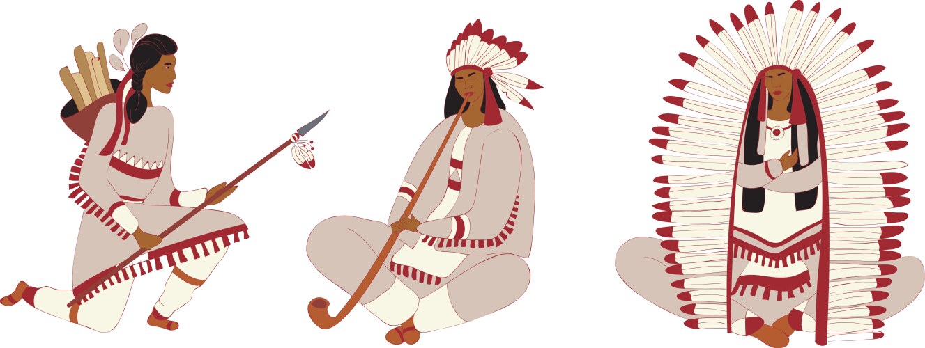 Red indians wearing national clothing Royalty Free Vector
