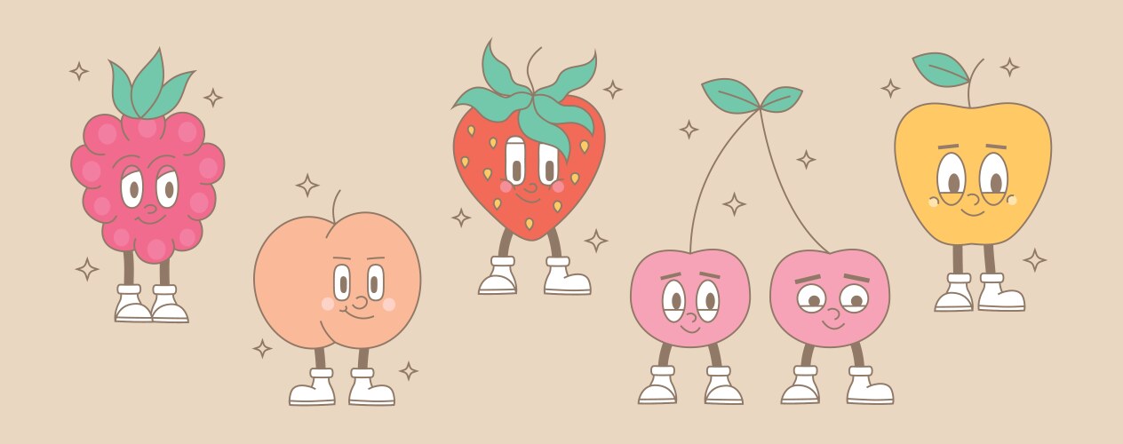 Retro groovy cartoon fruit characters modern cute Vector Image