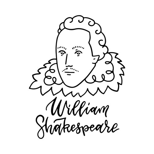 William shakespeare cartoon portrait in line art Vector Image