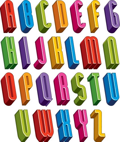 3d font bold colorful alphabet Royalty Free Vector Image