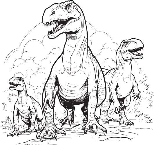 Dino delight line art coloring pages logo Vector Image