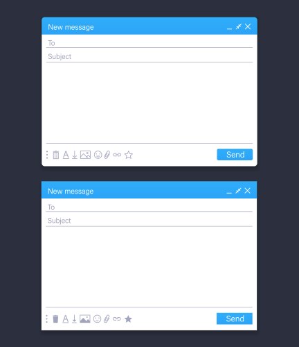 Email message window mail app interface mailings Vector Image