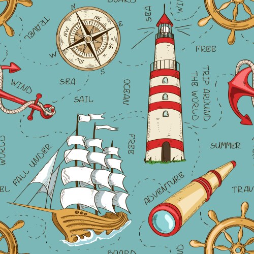 Nautical patchwork seamless pattern Royalty Free Vector