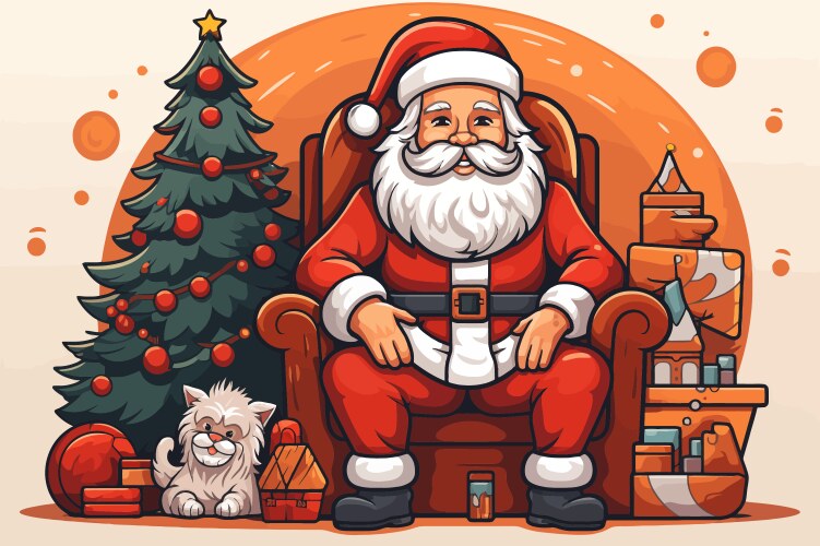 Santa is sitting with a cute little kid christmas Vector Image