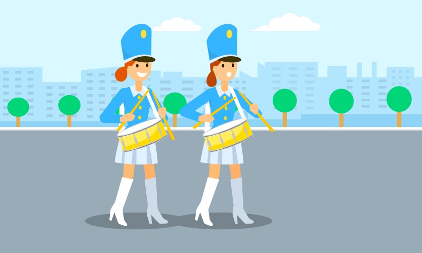 Cartoon kids marching band parade child musicians Vector Image