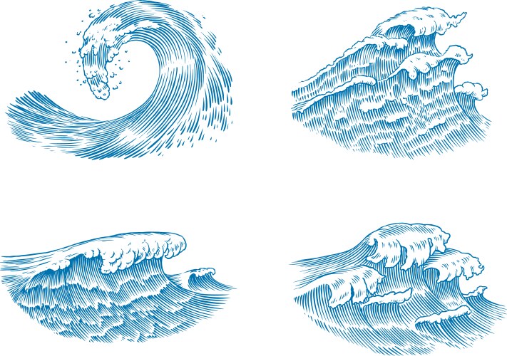 Atlantic tidal waves vintage old engraved hand Vector Image