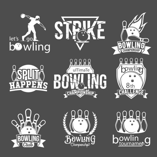 Monochrome bowling labels set Royalty Free Vector Image