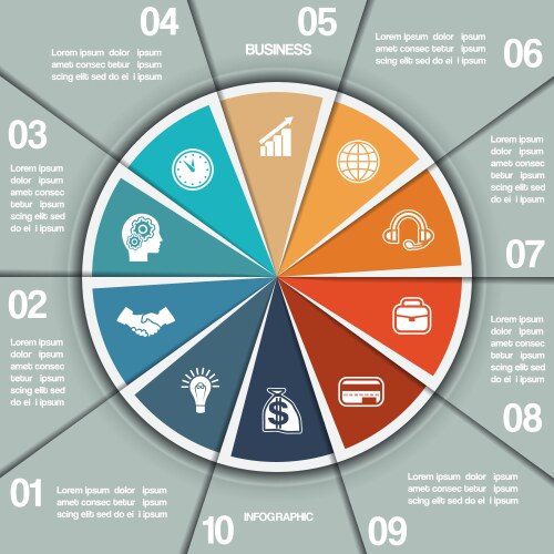 Infographic business pie chart for 10 options Vector Image