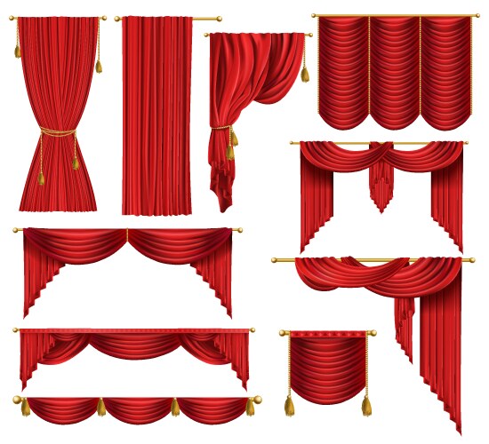 Red curtain 3d realistic set Royalty Free Vector Image