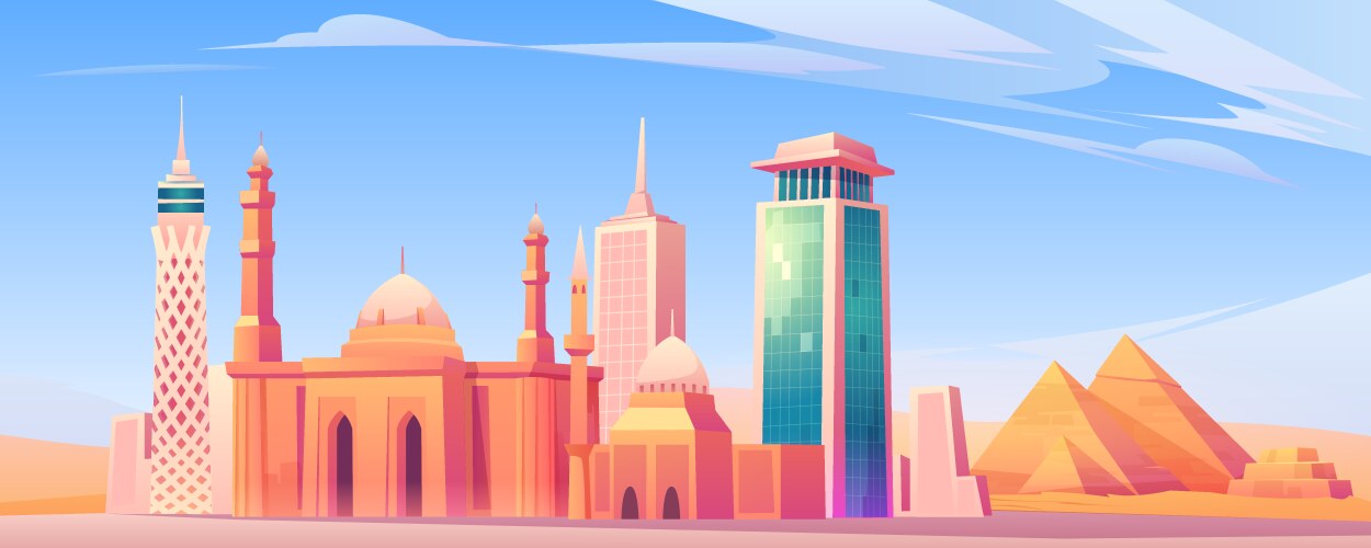Egypt landmarks cartoon banner cairo buildings Vector Image