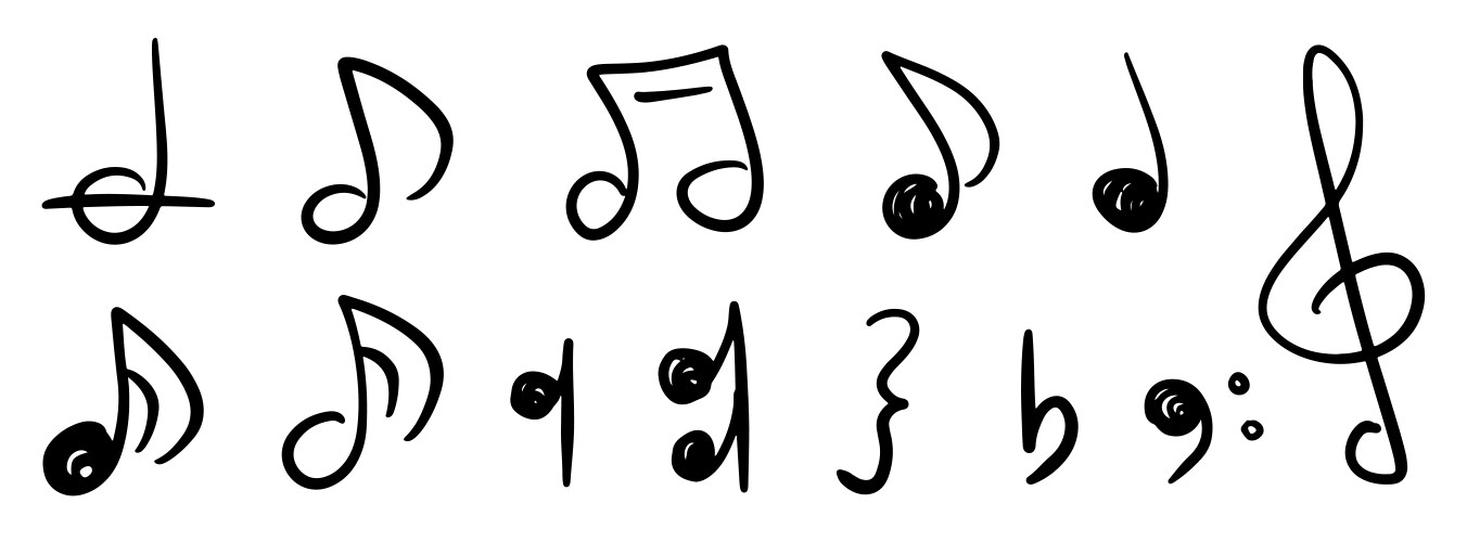 Hand-drawn musical notes and symbols Royalty Free Vector