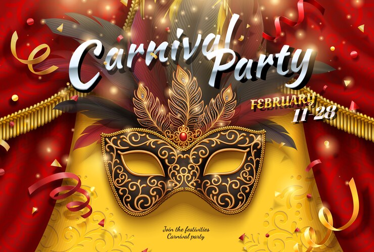 Mardi gras carnival banner flyer with mask Vector Image