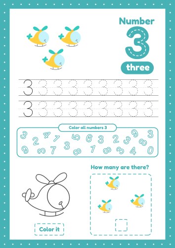 Trace number three count fire engines Royalty Free Vector