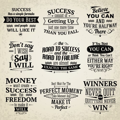 Success quotes colored isolated posters Royalty Free Vector