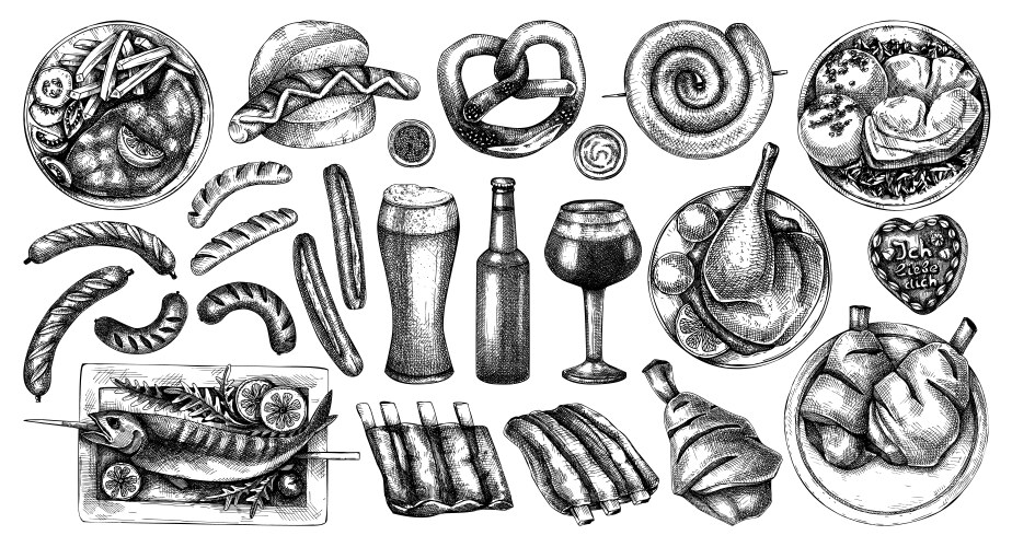 Traditional german food sketch collection Vector Image