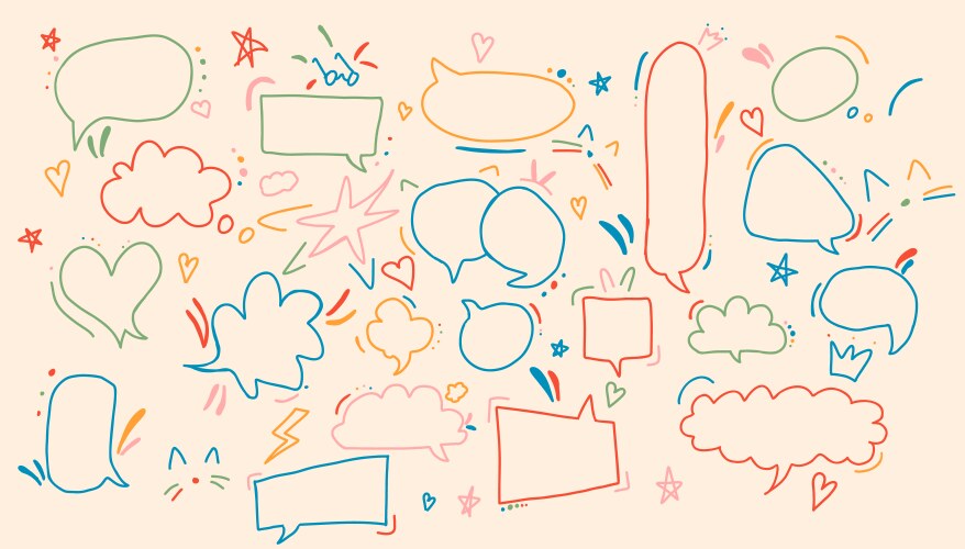 Colorful doodles of speech bubbles on a black Vector Image