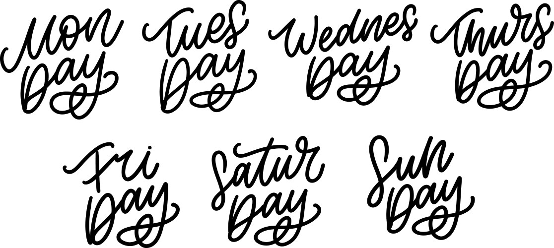 Handwritten week days and symbols set ink font Vector Image