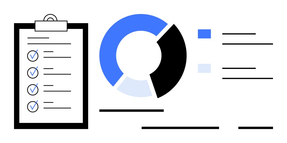 Checklist and pie chart for efficient task Vector Image