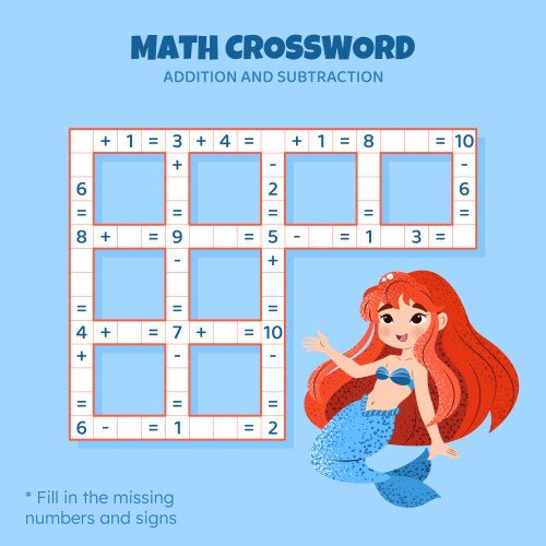 Math crossword puzzle addition and subtraction Vector Image
