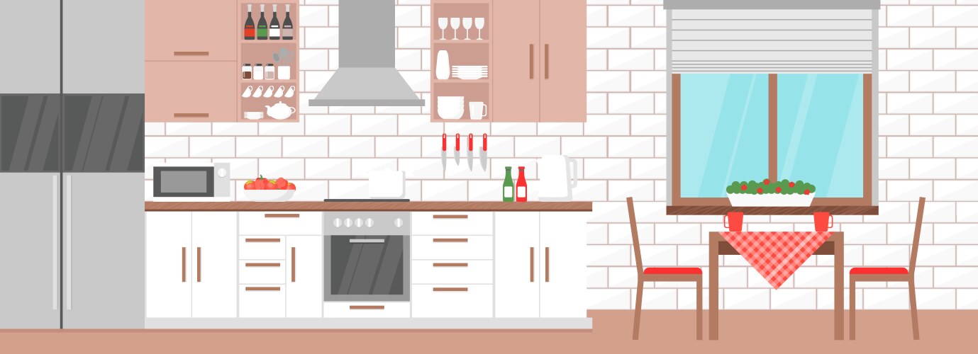 Flat kitchen interior design Royalty Free Vector Image