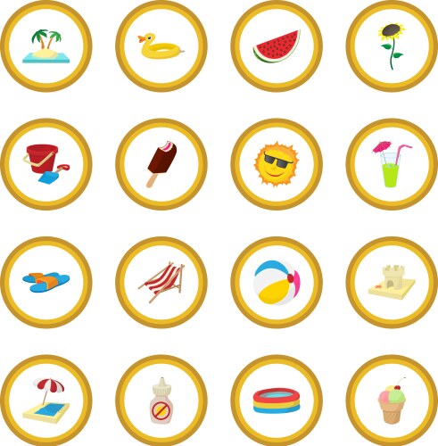 Summer icons set cartoon style Royalty Free Vector Image